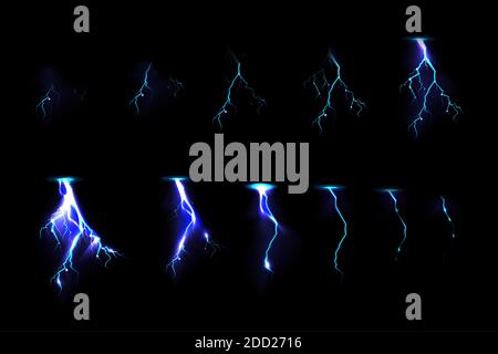 Feuille de sprite avec des éclairs, coup de foudre ensemble pour le jeu ...