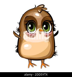 Bruant. Un poussin drôle essaie de se retirer. Joli et drôle oiseau de ...