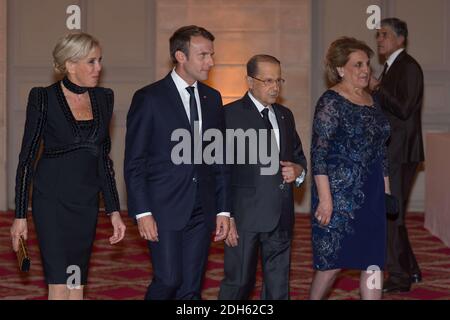 Brigitte Macron, Michel Aoun, Emmanuel Macron et Nadia Al Chami.le ...
