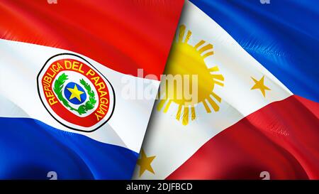 Drapeaux des Philippines et du Paraguay. Motif drapeau en relief ...