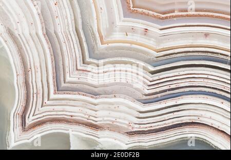 Gros plan d'une agate Laguna coupée et polie du Mexique, présentant ses ...