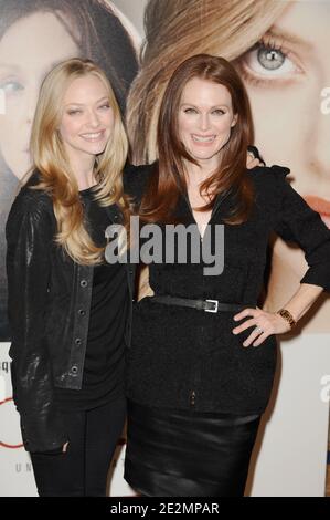 Amanda Seyfried et Julianne Moore à un photocall pour le nouveau film Chloe, à l'hôtel Mayfair ...
