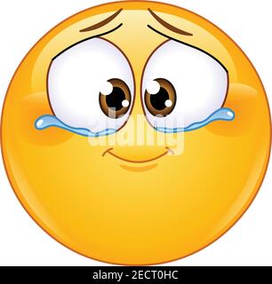 Sourire mignon émoticone happy tears expression Image Vectorielle Stock ...