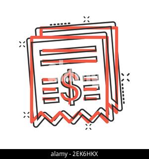 Icône chèque d'argent en style comique. Illustration vectorielle de ...