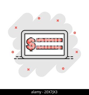 Icône chèque d'argent en style comique. Illustration vectorielle de ...