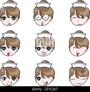 Vecteur dessin animé belle infirmière emoji ensemble Image Vectorielle ...