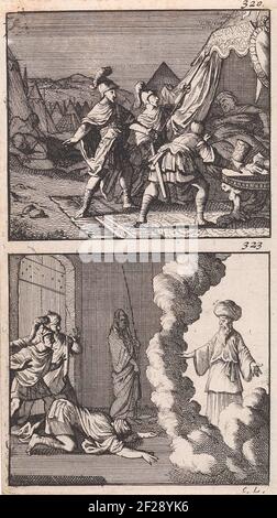 Samuel apparaît à Saül à la sorcière d'Endor, 1708, le necromancer ou ...