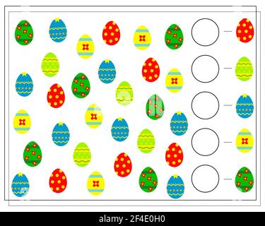 Un jeu de mathématiques pour les enfants. Compter les oeufs de Pâques ...