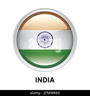 Drapeau de l'Inde comme brillant rond icône. Bouton avec drapeau indien ...