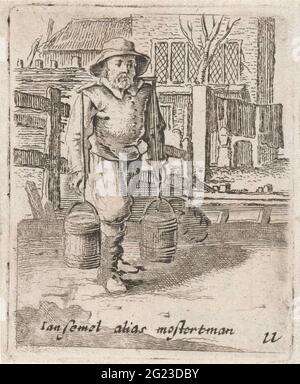 Homme avec un joug avec des seaux; Ian Semel alias Mostertman; scènes ...