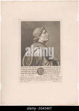 Portrait de Matteo Palmieri, profil à droite en dessous du portrait un ...