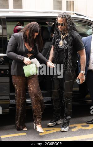 Paris, France. 7 juillet 2021.Kalash, Kevin Valleray et sa femme Clara ...