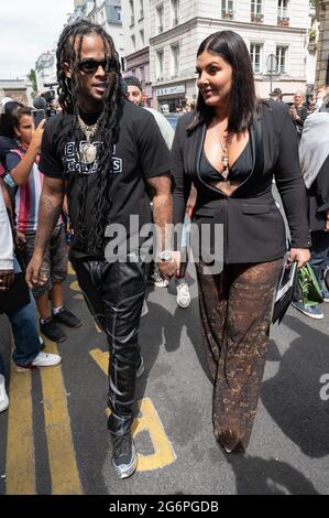 Paris, France. 7 juillet 2021.Kalash, Kevin Valleray et sa femme Clara ...