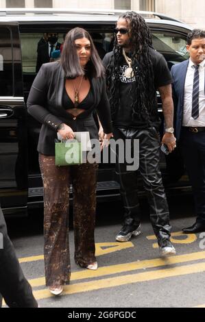 Paris, France. 7 juillet 2021.Kalash, Kevin Valleray et sa femme Clara ...