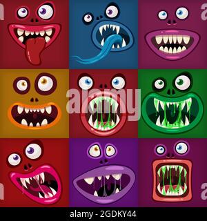 Des mouths de monstre de dessin animé. Bouche effrayante et amusante ...