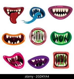 Des mouths de monstre de dessin animé. Bouche effrayante et amusante ...