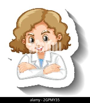 Portrait d'une fille en science robe dessin animé caractère autocollant ...