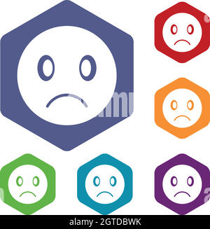 Triste, désolé cartoon vector set visage emoji. malheureux, pleurer, en ...