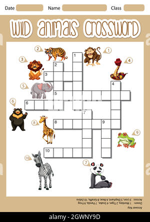 Les animaux sauvages mots croisés concept illustration Image ...