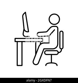 Icône poste de travail. Pictogramme plat pour toile. Trait. Symbole de ...