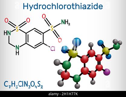Hydrochlorothiazide, HCTZ, molécule HCT.Il est diurétique thiazidique ...