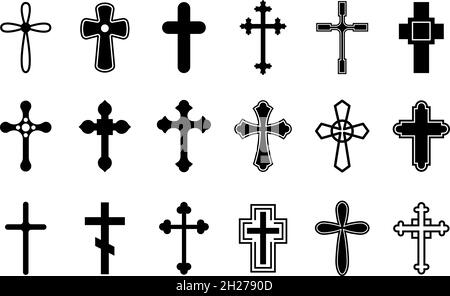 Des croix chrétiennes icons set contour. Différentes formes. Isolé sur ...