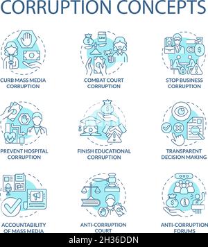 Ensemble d'icônes linéaires de corruption. Corruption, extorsion, népotisme, détournement ...