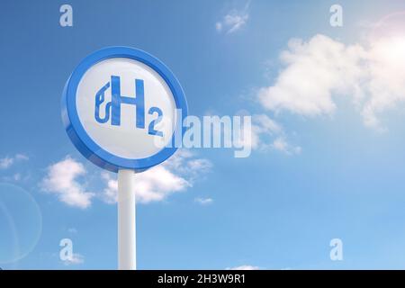 Logo hydrogène sur fond bleu ciel. illustration 3d Photo Stock - Alamy