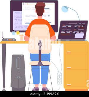 Programmeur professionnel travaillant à écrire du code à son grand ...