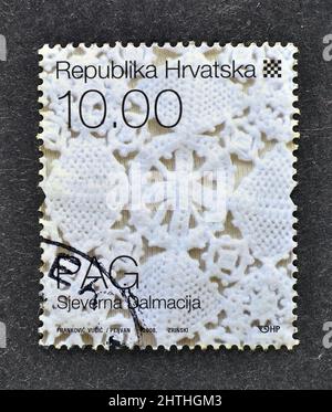 Timbre-poste imprimé par la Croatie, qui montre Amorela Ship, vers 1998 ...