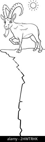 Illustration de dessin animé de caractère animal ibex sur la montagne ...