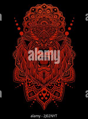 Illustration de la page de coloriage de la tête de lion Angry mandala ...