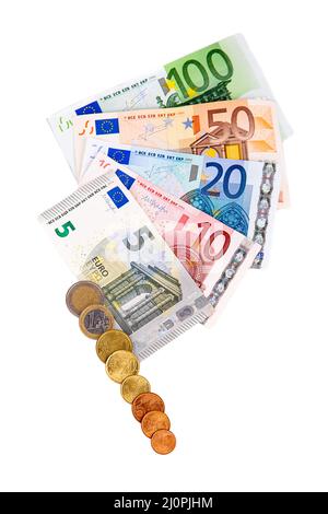 Devise euro. Contexte de l'euro.ensemble de billets et de pièces ...