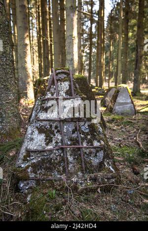 Pièges-citernes de la ligne Siegfried près de Hellenthal-Hollerath, région d'Eifel, Rhénanie-du ...