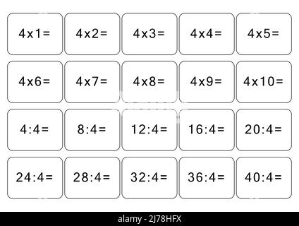 Table de multiplication de 4. Carte mathématique avec un exemple ...