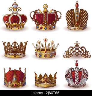 Collection de couronnes royales de bijoux d'or et d'argent de ...