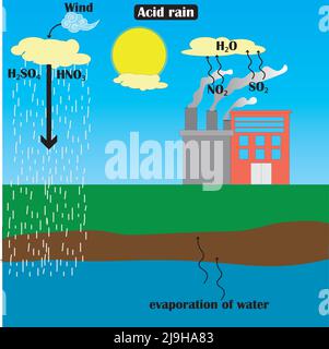 Schéma de la voie des pluies acides avec de l'eau et l'usine ...