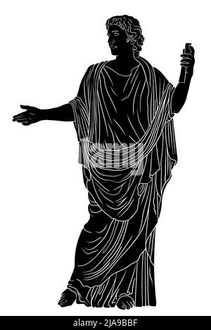 Un jeune homme dans une tunique grecque ancienne avec un papyrus ...