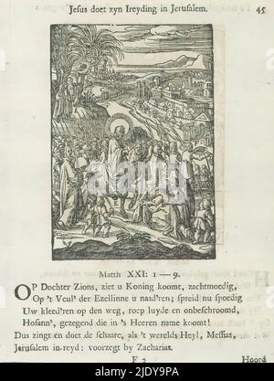 Jésus-Christ se renverse à Jérusalem, sur un âne, avec deux disciples ...