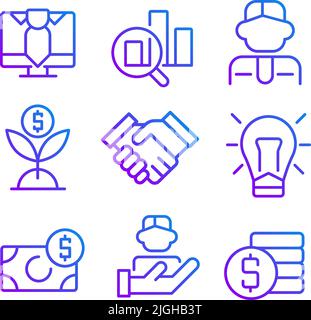 Ensemble d'icônes linéaires de progression commerciale. Avancement ...