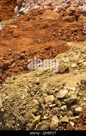 Travaux publics d'excavation. Accumulation de terre très sèche avec des couleurs terreuses ...