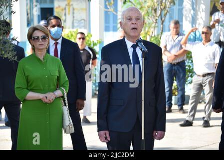 Tunisie. 25th juillet 2022. Le président tunisien Kais Saied s'exprime ...