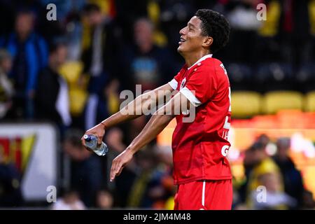 Anthony Valencia, d'Anvers, célèbre après avoir remporté un match de ...