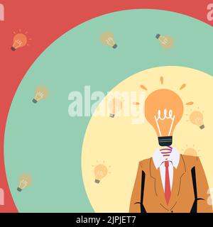 Tête avec ampoule lumineuse et idées de technologie.Lampe luminante ...