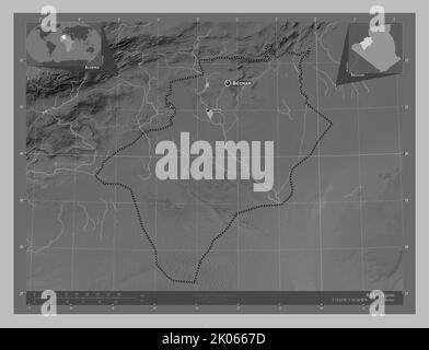 Bechar, province d'Algérie. Carte d'altitude en niveaux de gris avec ...