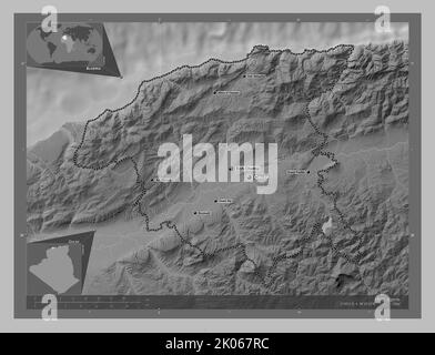Chlef, province d'Algérie. Carte d'altitude en niveaux de gris avec ...