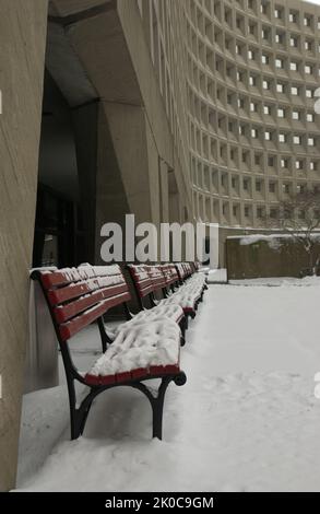 Bâtiment du siège social HUD--scènes de neige. Bâtiment du siège social ...