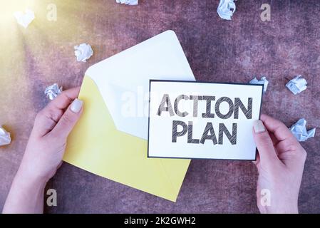 Légende présentant le plan d'action. Mot pour la liste des choses ou le ...