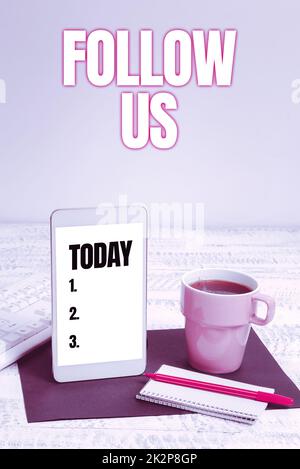 Affiche Suivez-nous. Approche commerciale inviter une personne ou un ...