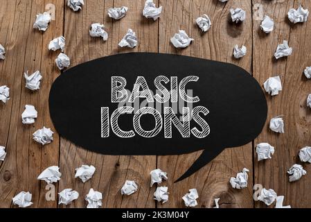 Écriture affichage de texte icônes de base, mot pour pictogramme ou ...